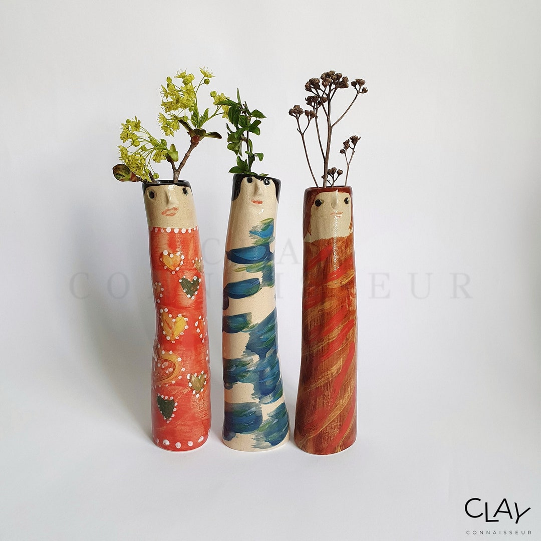 Triplets Family Ceramic Bud Vases • Pottery Vase for Dried Flowers ...