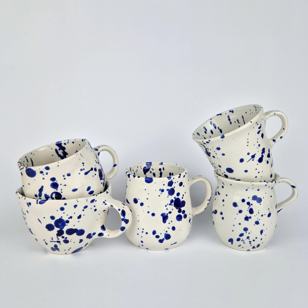 Blue Speckled Ceramic Mugs • Handmade Pottery Modern Cups ...