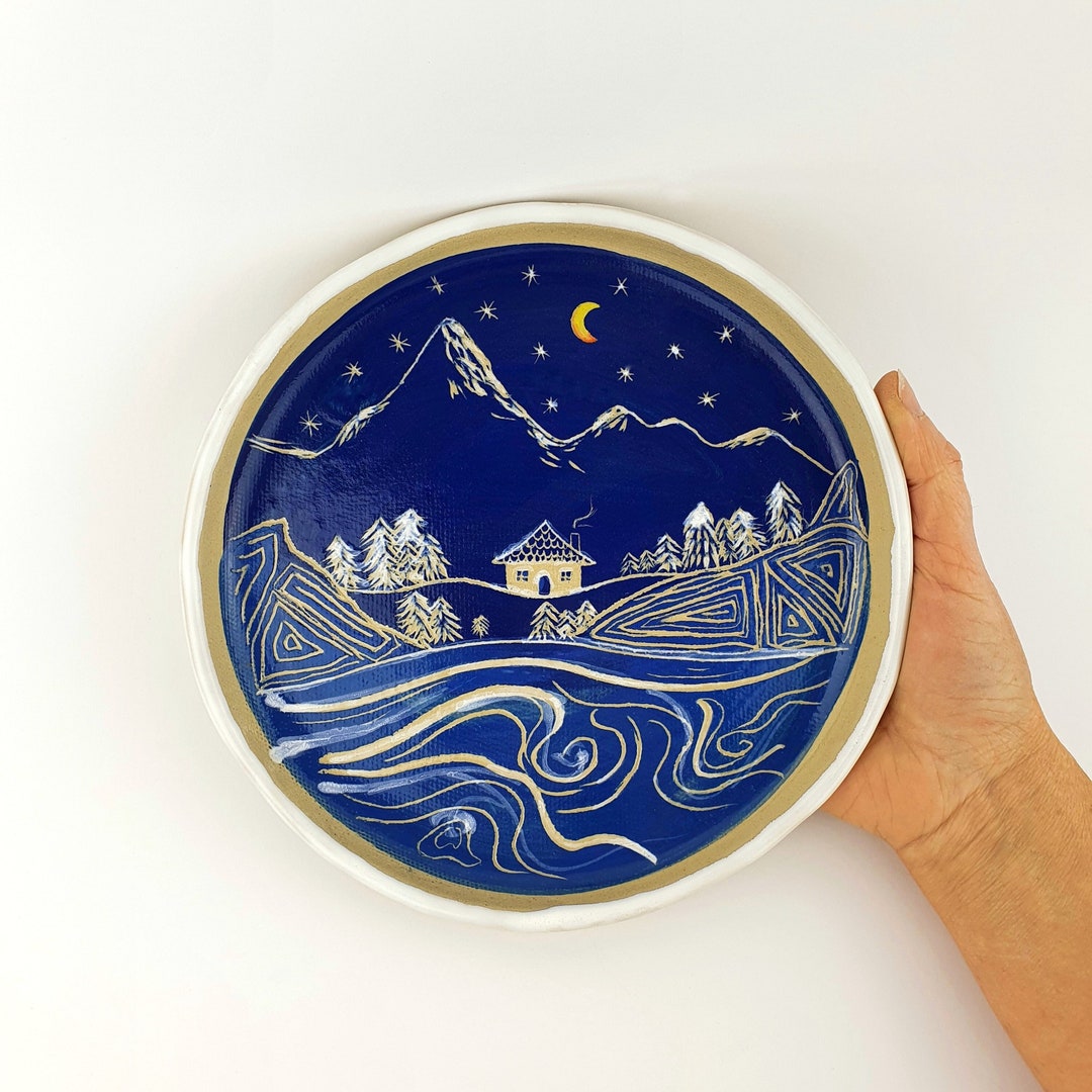 Handmade Winter Pottery Plate • Hand Carved Round Plate • Pottery ...