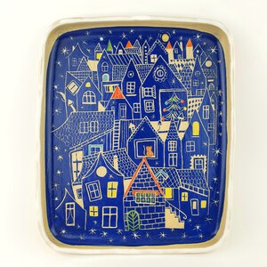 Handmade Winter Pattern Pottery Platter • Hand Carved Square Plate ...
