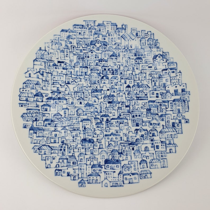 Handmade Porcelain Blue City Plate • Ceramic Round Serving Plate ...