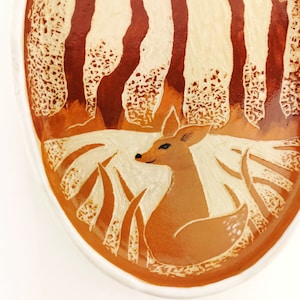 Handmade Brown Wolf Pottery Platter • Hand Carved Oval Plate • Pottery ...
