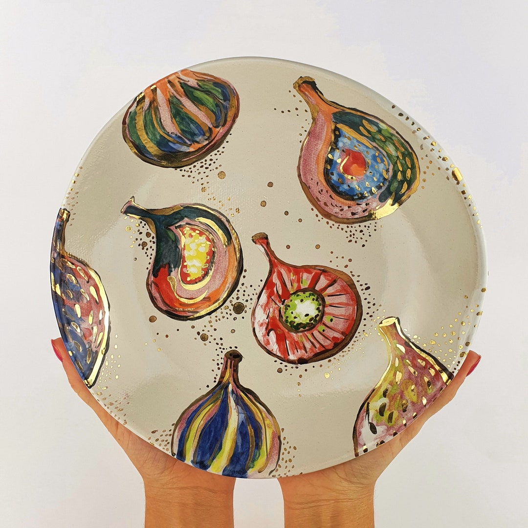 Hand-painted Gold Ceramic Fig Bowl • Handmade Round Serving Bowl ...