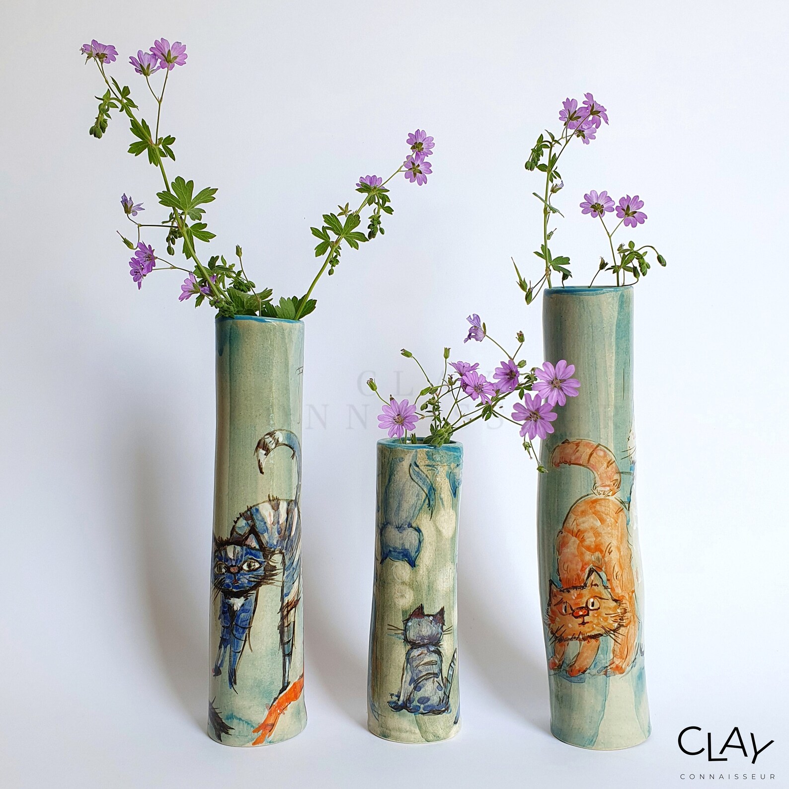 Cats Family Ceramic Bud Vases • Pottery Vases for Dried Flowers ...