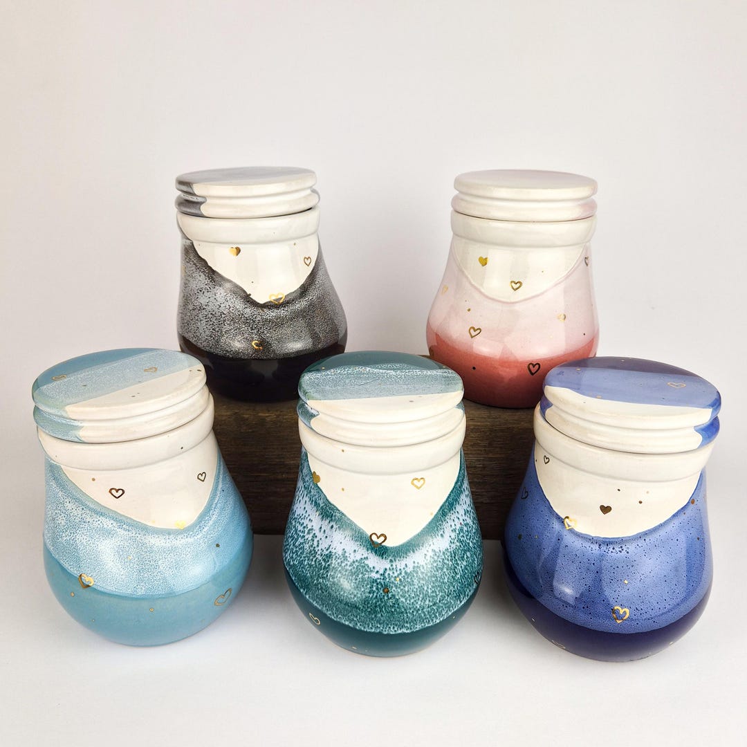 Handmade 24K Gold Hearts Ceramic Jars With Lid • Pottery Food Storage ...