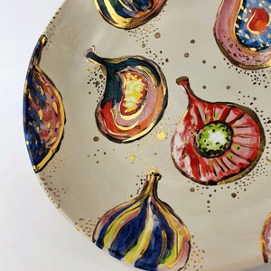 Hand-painted Gold Ceramic Fig Bowl • Handmade Round Serving Bowl ...