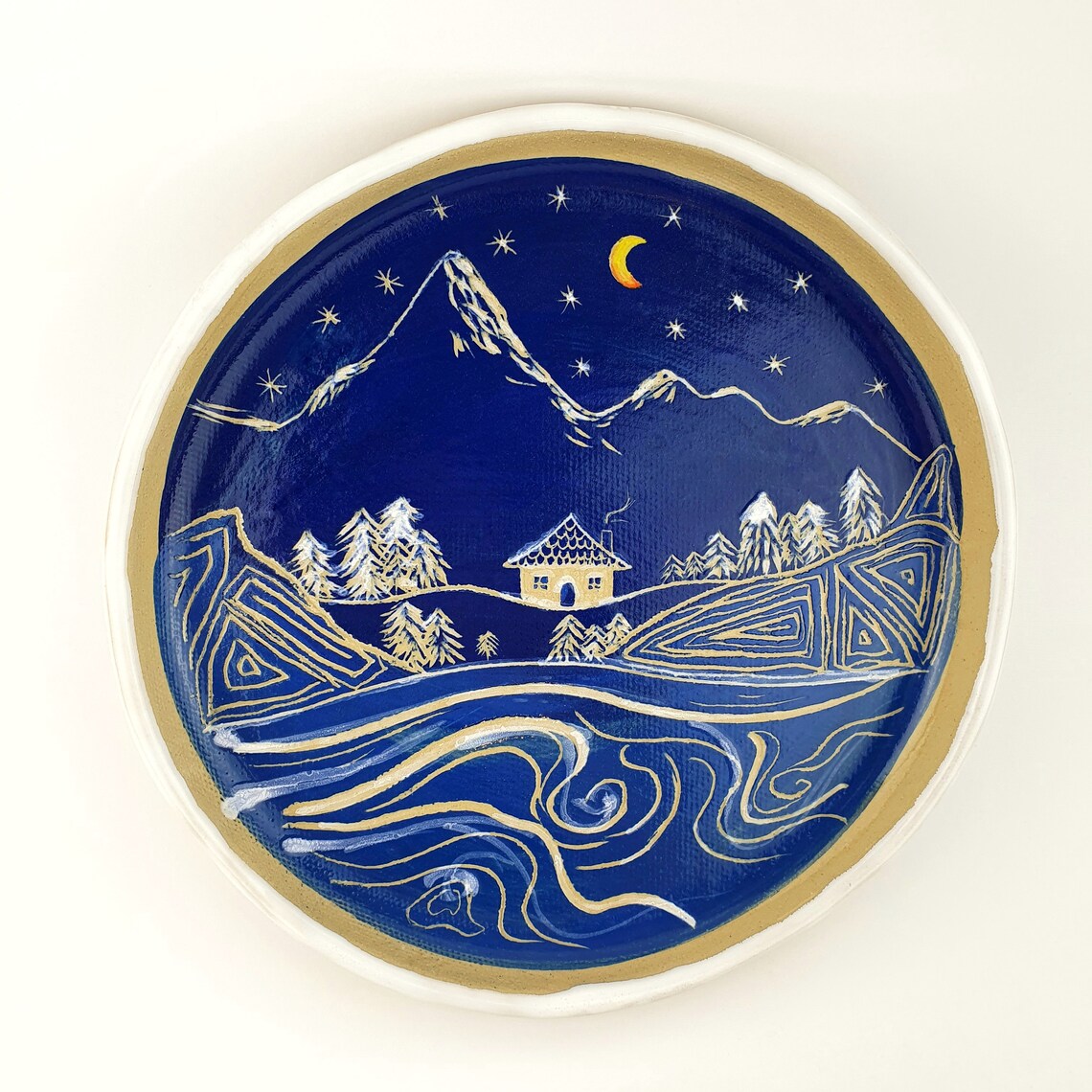 Handmade Winter Pottery Plate • Hand Carved Round Plate • Pottery ...