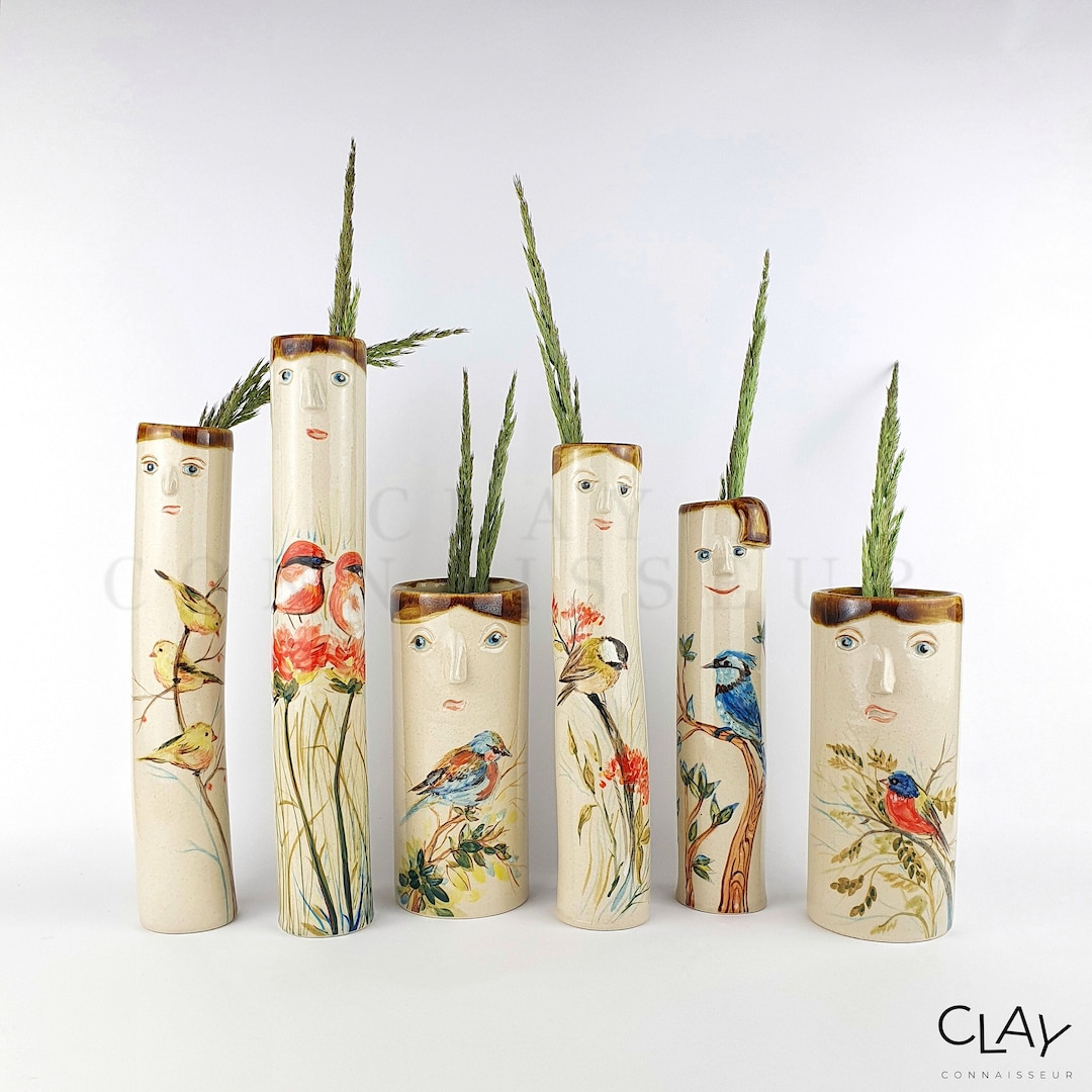 Spring Birds Family Ceramic Bud Vases • Pottery Vases for Flowers ...
