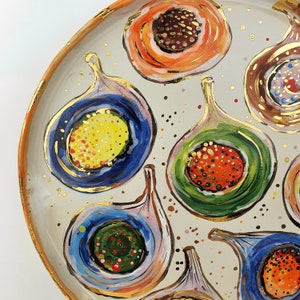 Hand-painted Gold Ceramic Fig Plate • Handmade Round Serving Plate ...