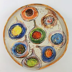 Hand-painted Gold Ceramic Fig Plate • Handmade Round Serving Plate ...