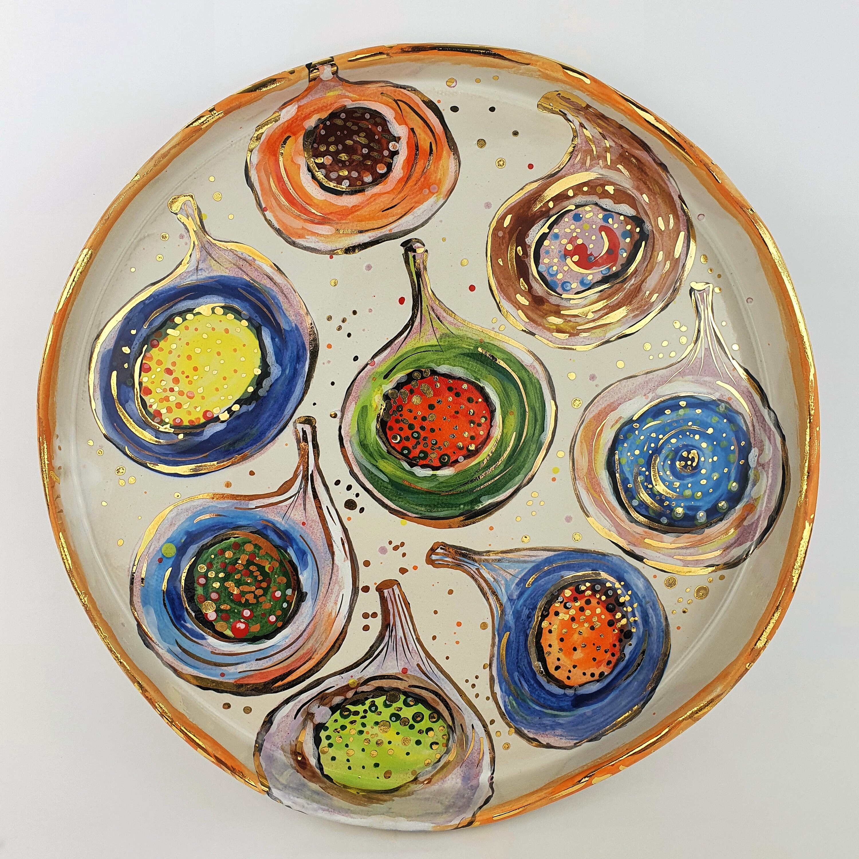 Hand-painted Gold Ceramic Fig Plate • Handmade Round Serving Plate ...
