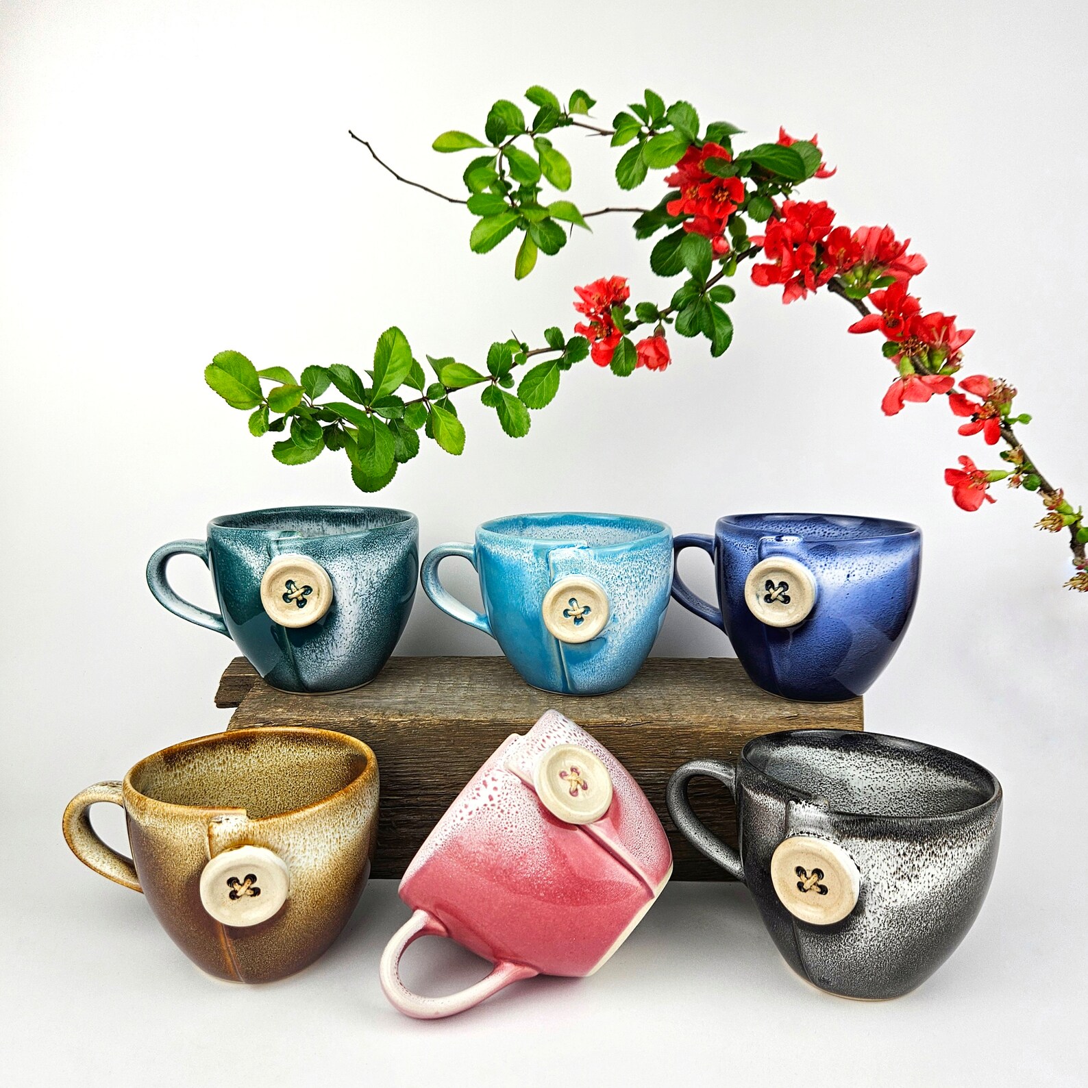 Tailor Ceramic Mugs With Solid Oak Wood Coasters • Handmade Pottery ...