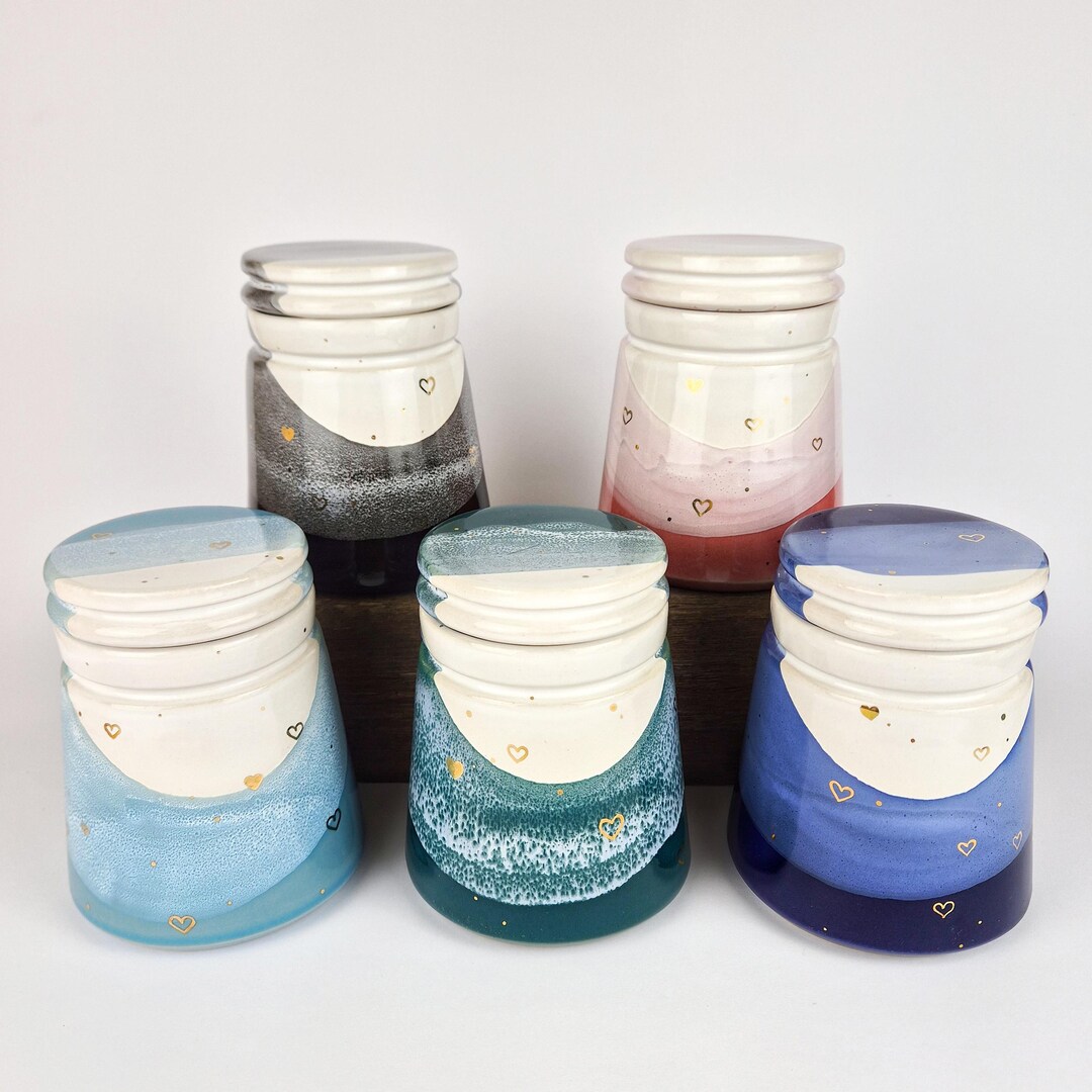 Handmade 24K Gold Hearts Ceramic Jars With Lid • Pottery Food Storage ...