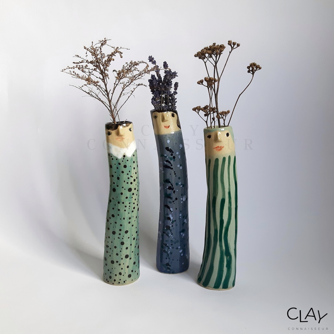 Triple Family Ceramic Bud Vases • Pottery Vases for Dried Flowers ...