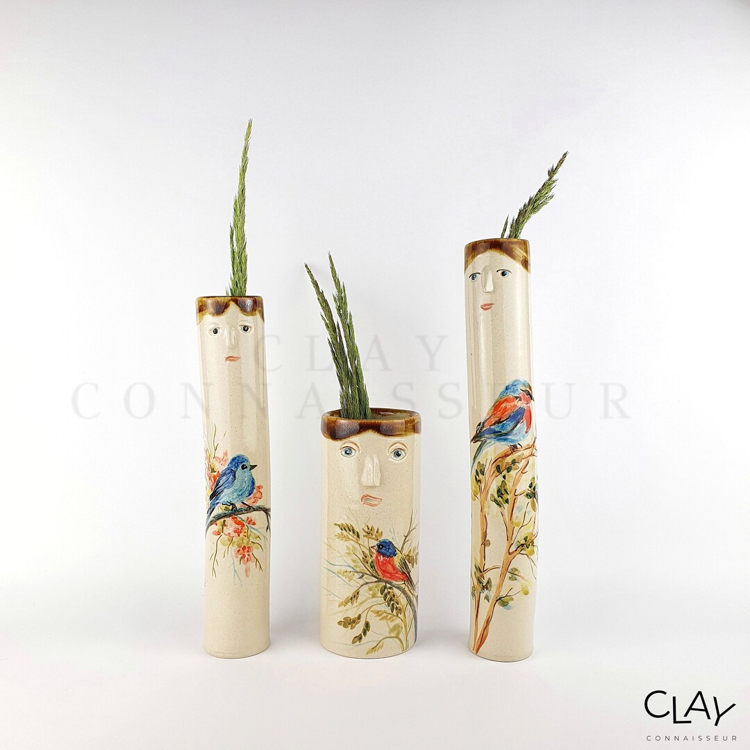 Spring Birds Family Ceramic Bud Vases • Pottery Vases for Flowers ...