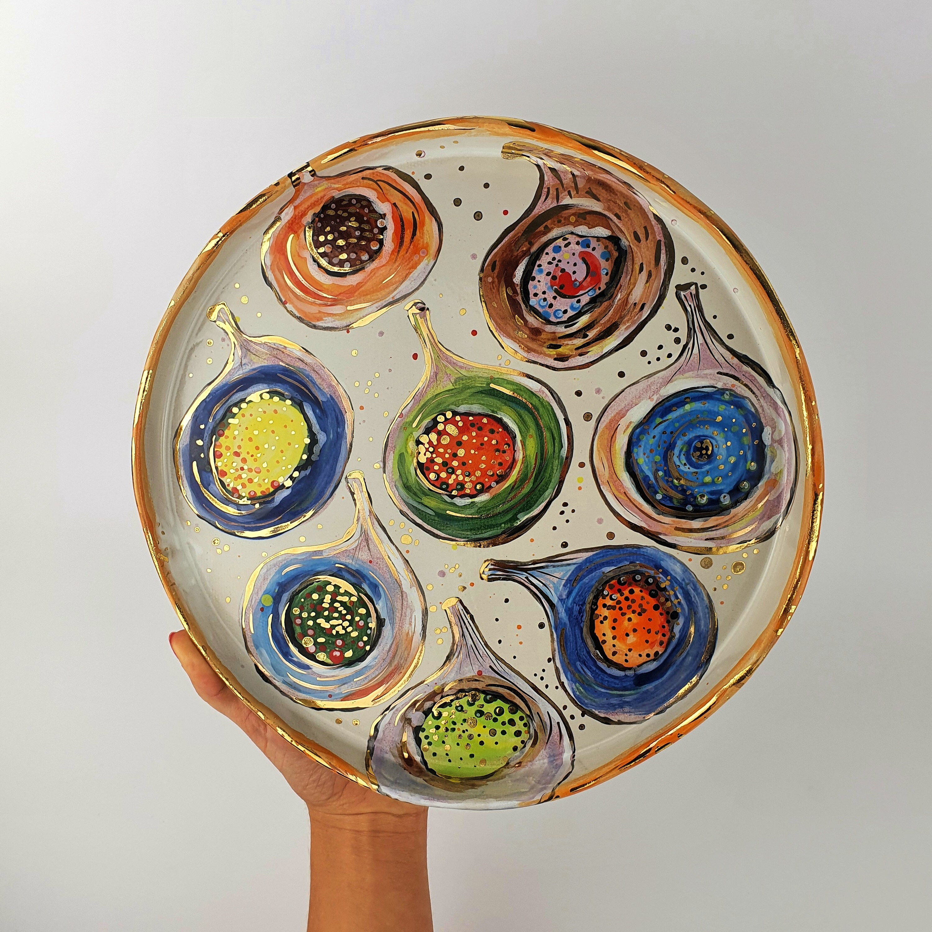 Hand-painted Gold Ceramic Fig Plate • Handmade Round Serving Plate ...