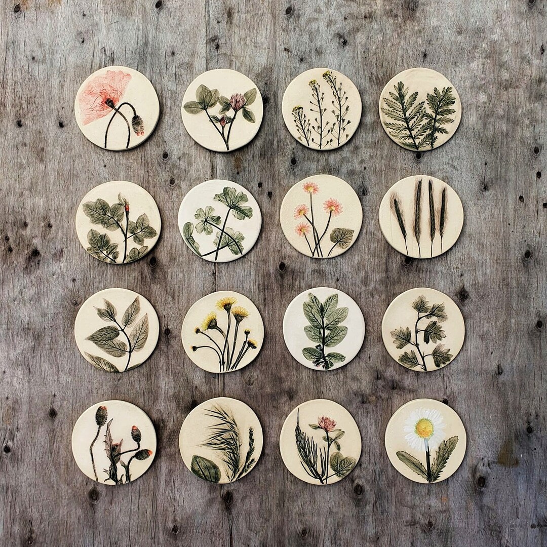 Handmade Wild Flowers Ceramic Coasters • Ceramic Round Wall Arts ...