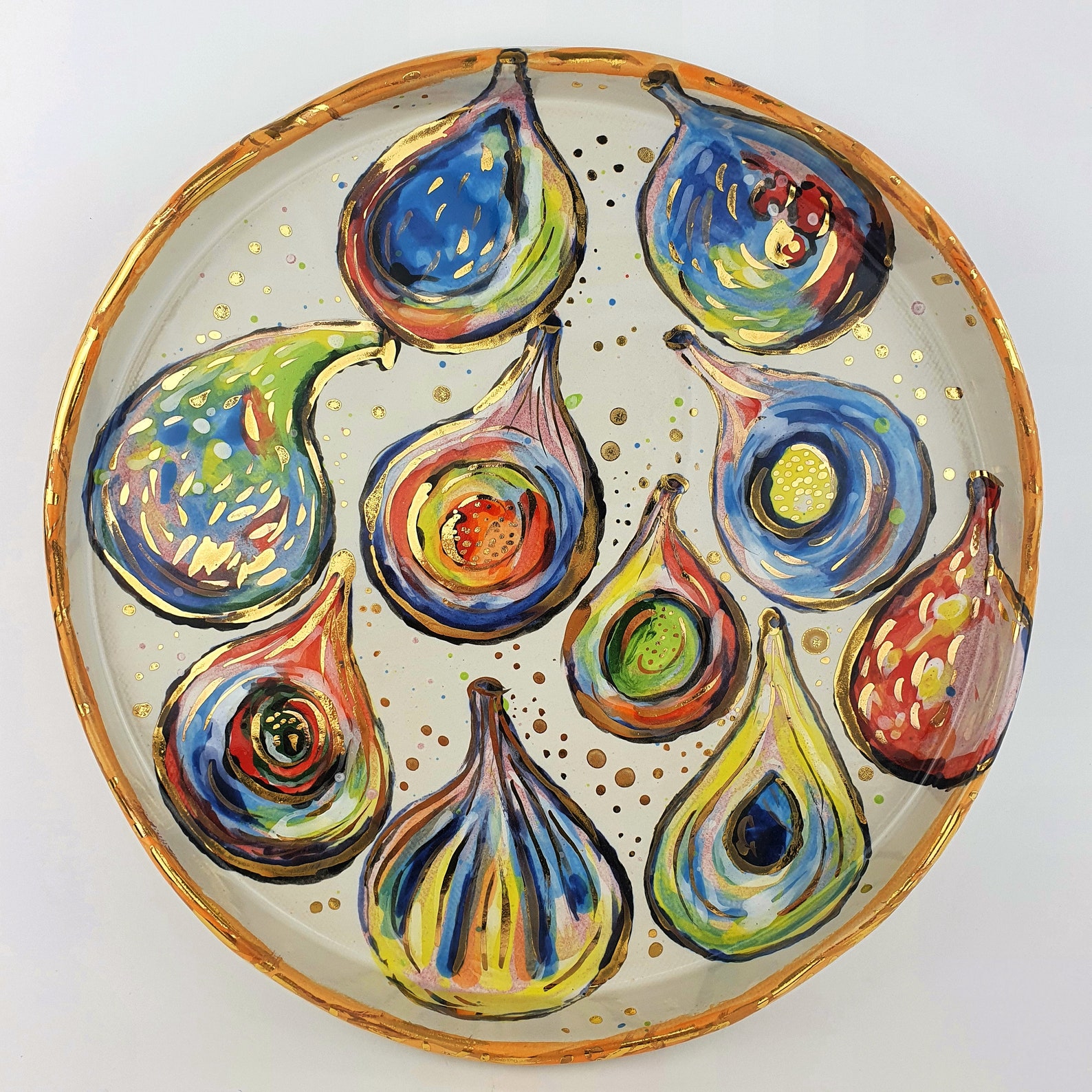 Hand-painted Gold Ceramic Fig Plate • Handmade Round Serving Plate ...
