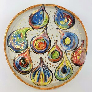 Hand-painted Gold Ceramic Fig Plate • Handmade Round Serving Plate ...