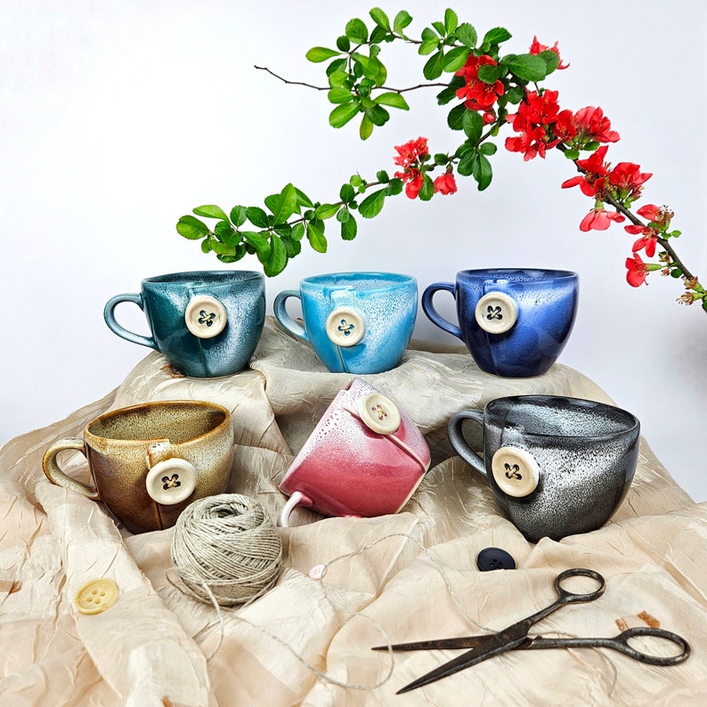 Tailor Ceramic Mugs With Solid Oak Wood Coasters • Handmade Pottery ...