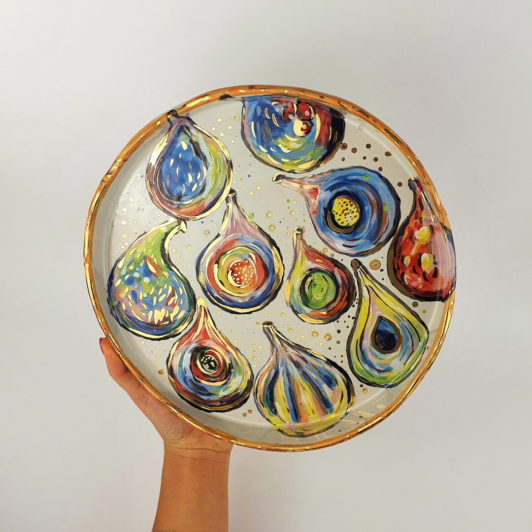 Hand-painted Gold Ceramic Fig Plate • Handmade Round Serving Plate ...