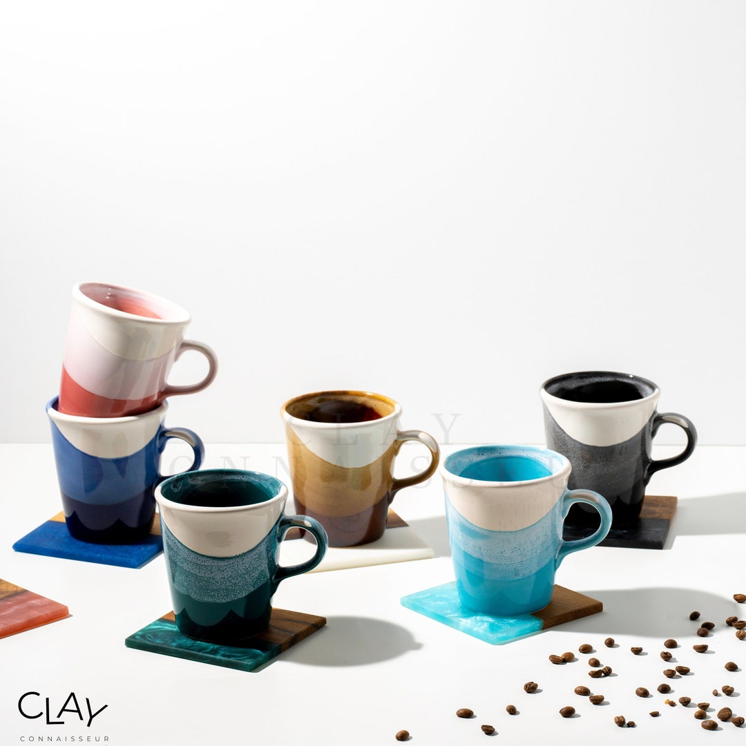 Ceramic Mugs & Solid Oak Wood Coasters • Handmade Pottery Cup ...