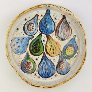 Hand-painted Gold Ceramic Fig Plate • Handmade Round Serving Plate ...