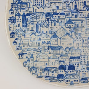 Handmade Porcelain Blue City Plate • Ceramic Round Serving Plate ...