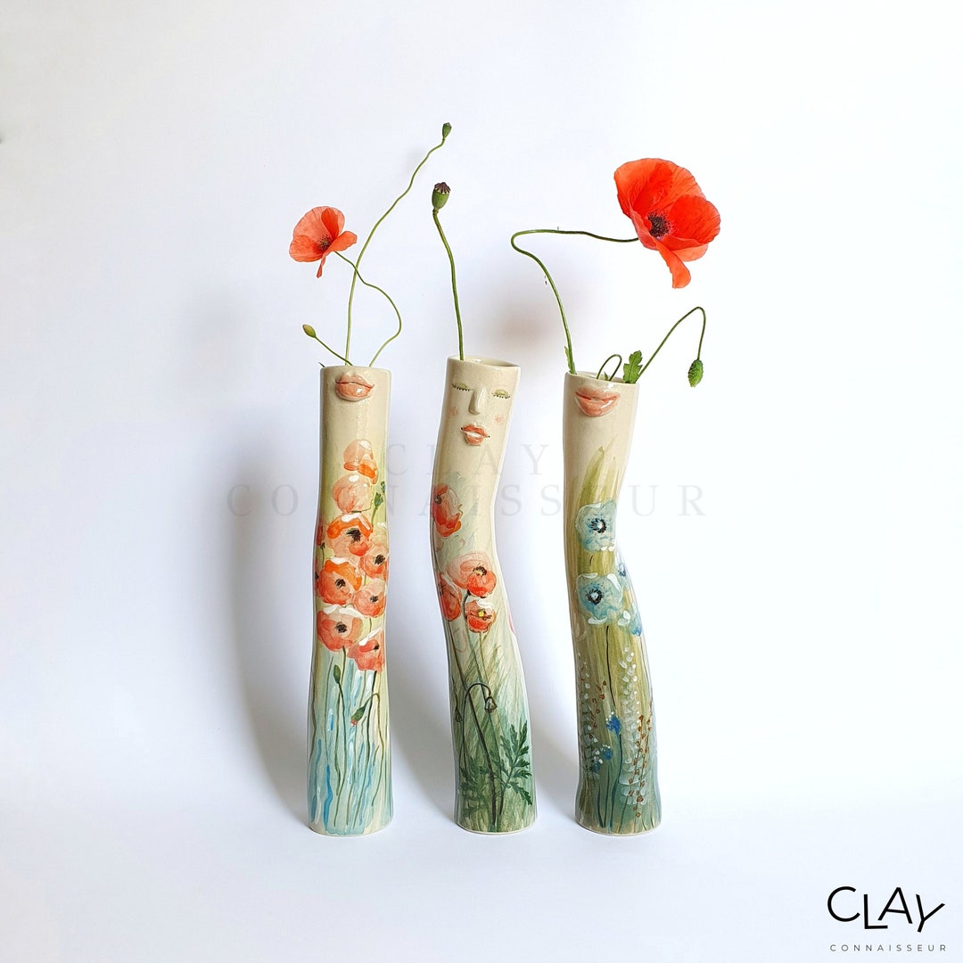 Ladies Family Ceramic Bud Vases • Pottery Vases for Dried Flowers ...