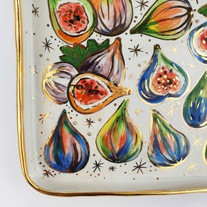 Hand-painted Gold Ceramic Fig Plate • Handmade Square Serving Plate ...