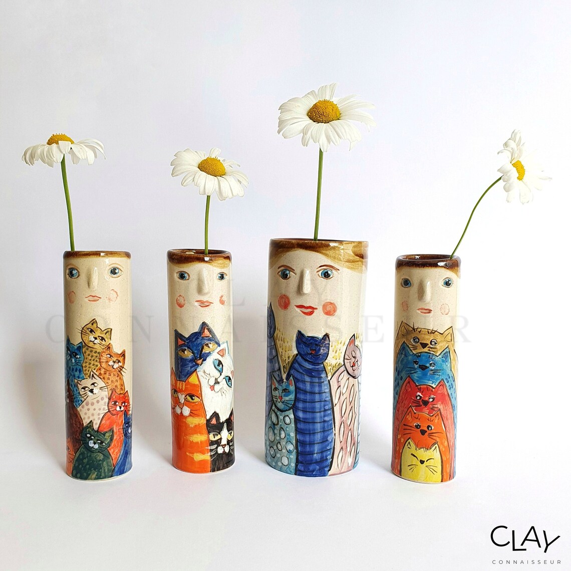 Petite Cats Ceramic Bud Vases • Pottery Vases for Dried Flowers ...