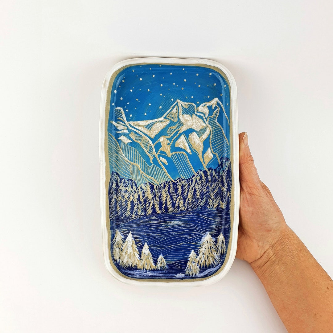 Handmade Mountains Pottery Platter • Hand Carved Square Plate • Pottery ...