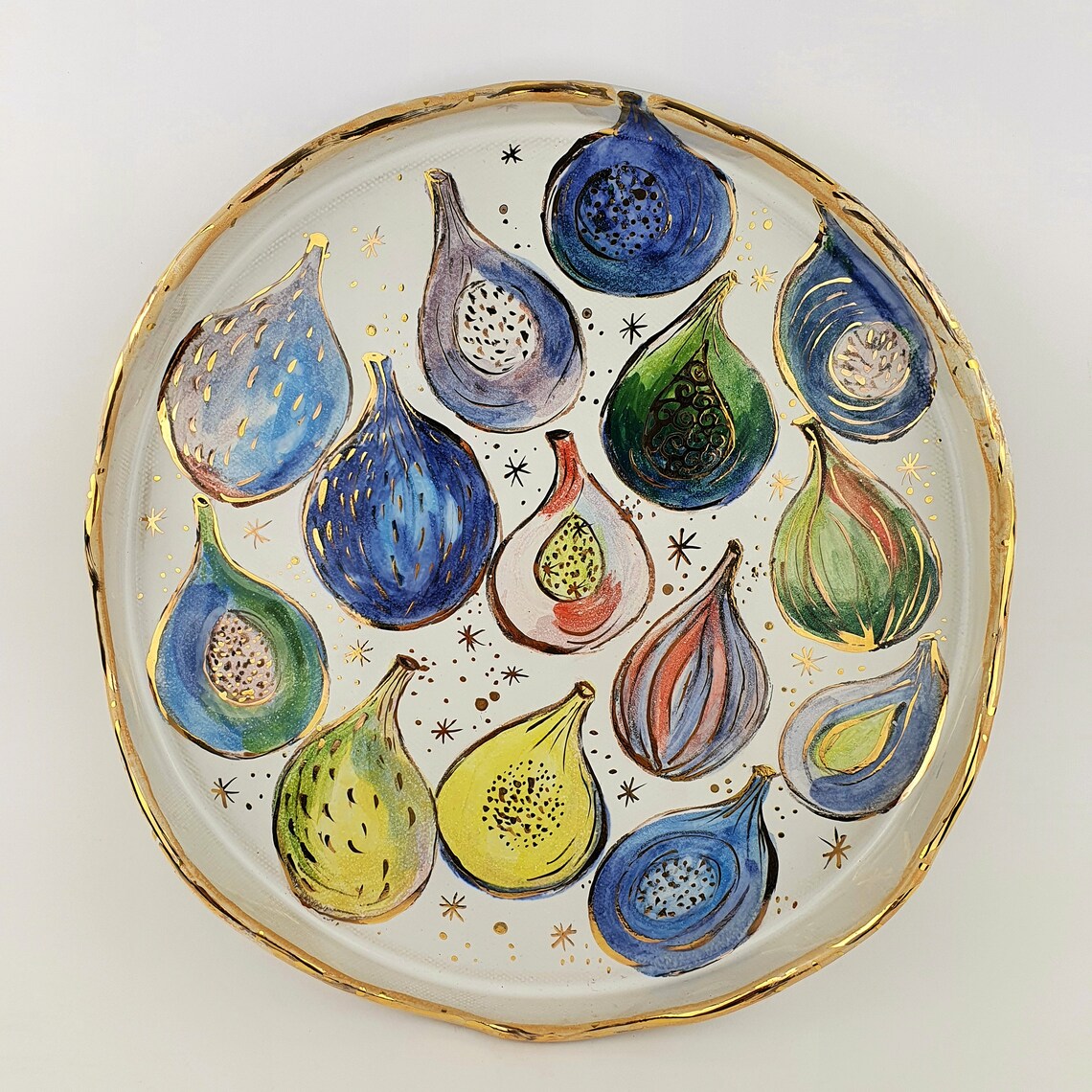 Hand-painted Gold Ceramic Fig Plate • Handmade Round Serving Plate ...
