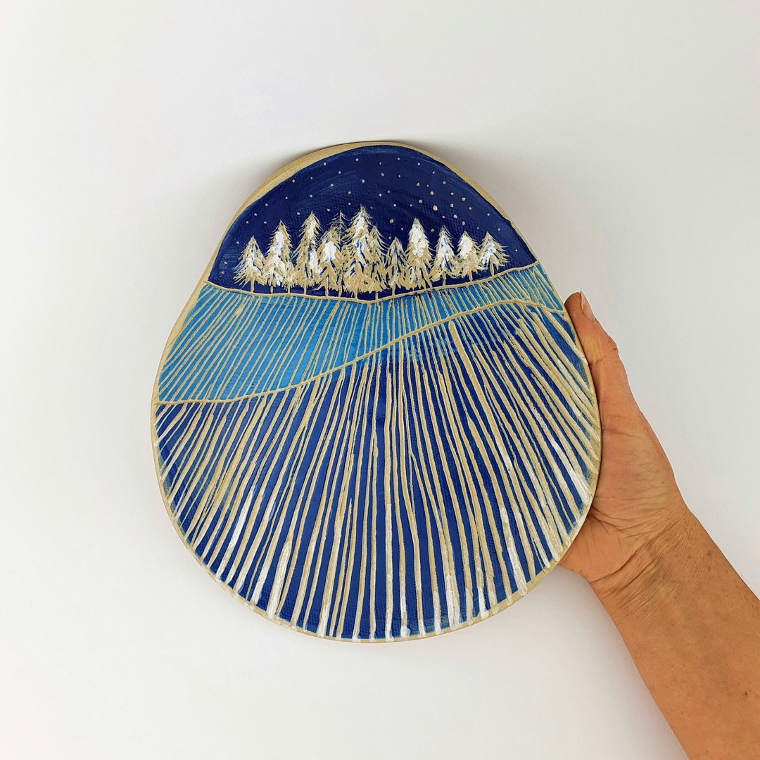 Handmade Forest Pottery Platter • Hand Carved Oval Plate • Pottery ...