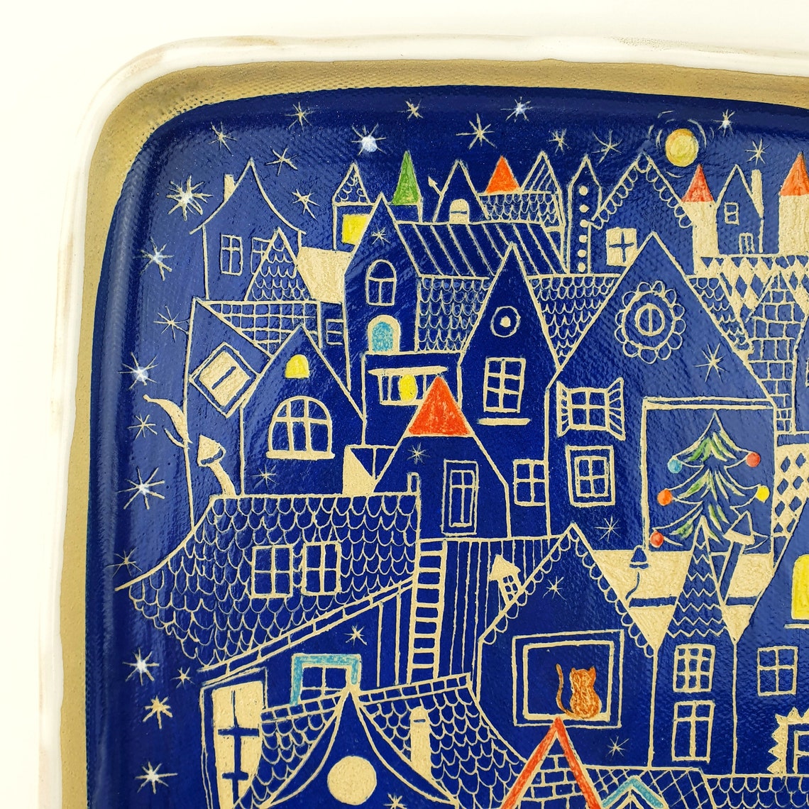 Handmade Winter Pattern Pottery Platter • Hand Carved Square Plate ...