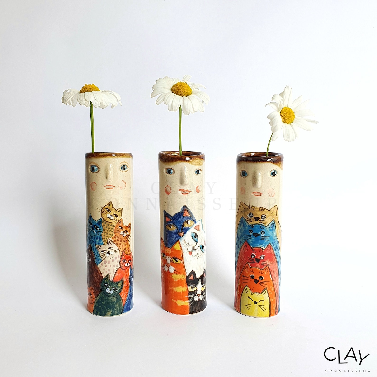 Petite Cats Ceramic Bud Vases • Pottery Vases for Dried Flowers ...