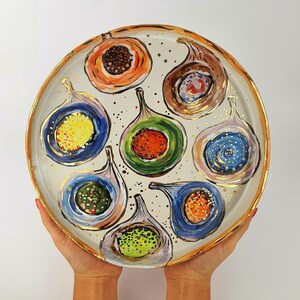 Hand-painted Gold Ceramic Fig Plate • Handmade Round Serving Plate ...