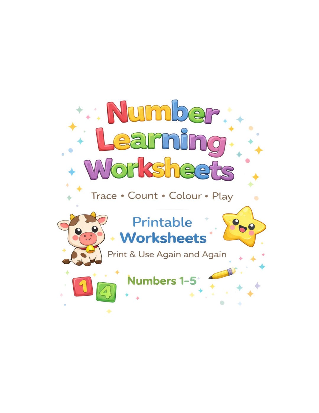 Number Learning Worksheets 1-5 – Trace, Count, Colour Printable ...