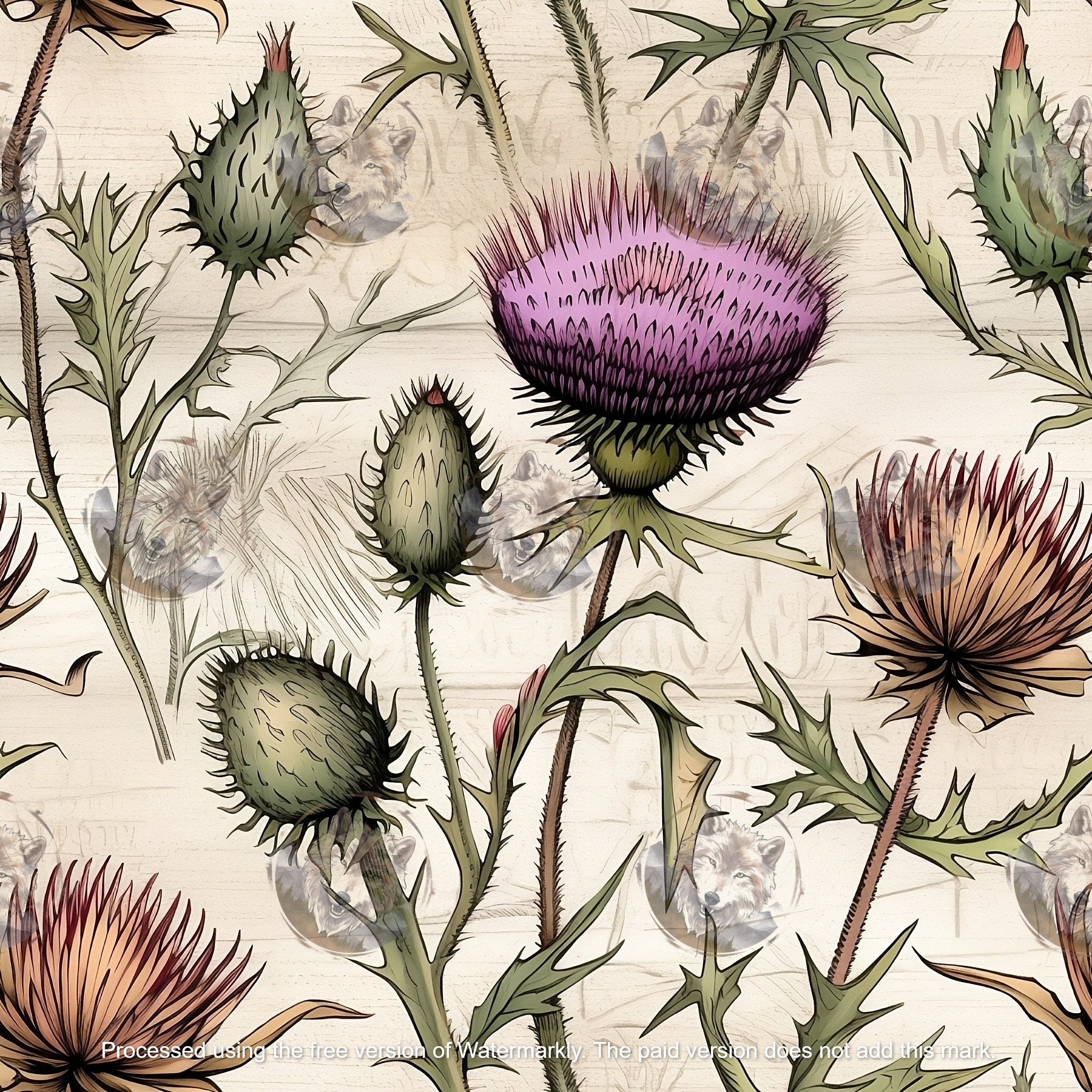 DIGITAL PAPER | Vintage Scottish Thistle Themed | Seamless Designs ...