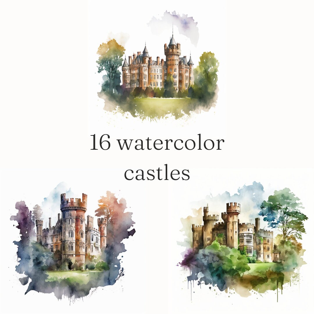 16 Watercolor Castles | Commercial Use | 300 DPI | PNG | Downloadable ...