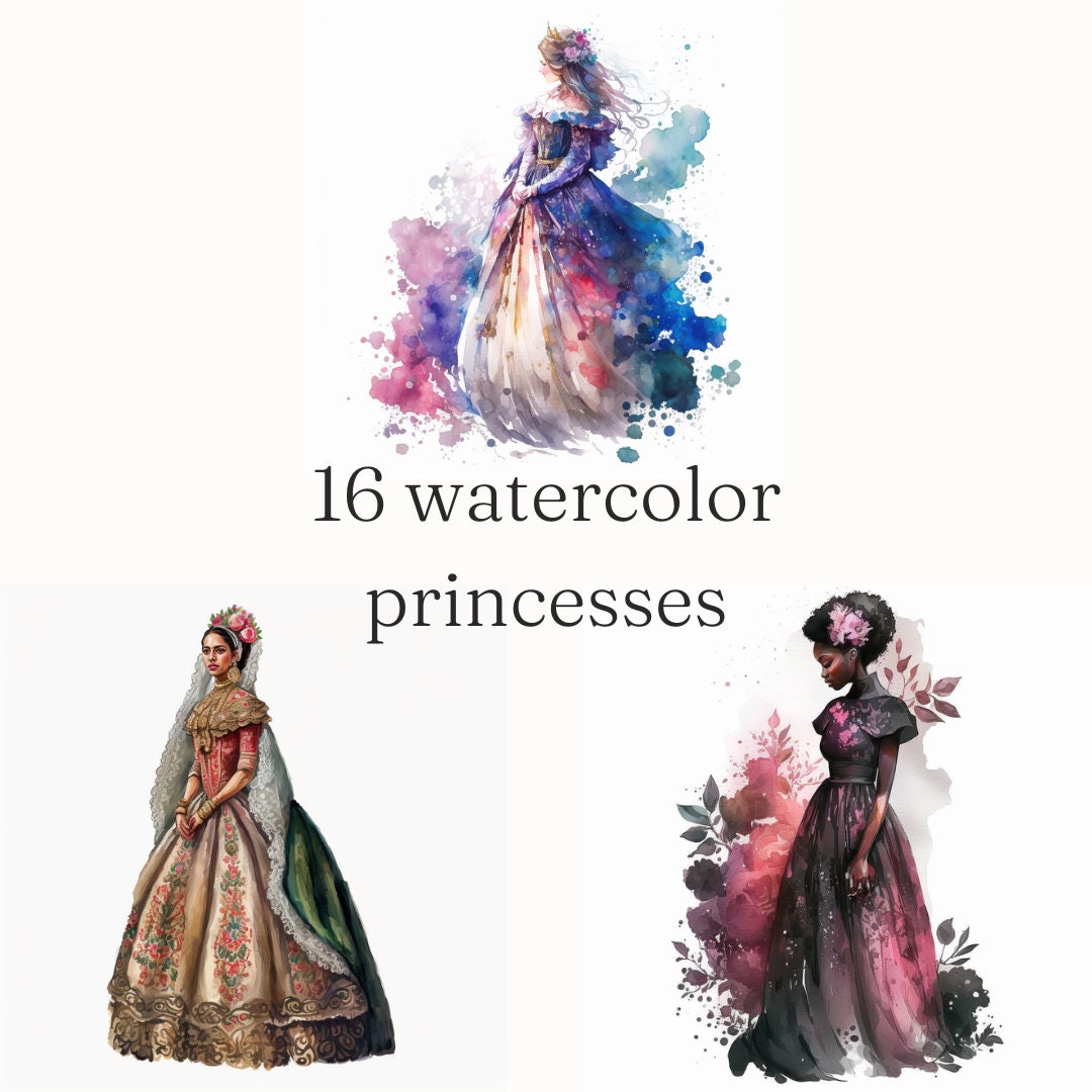 16 Watercolor Princesses | Commercial Use | 300 DPI | PNG ...