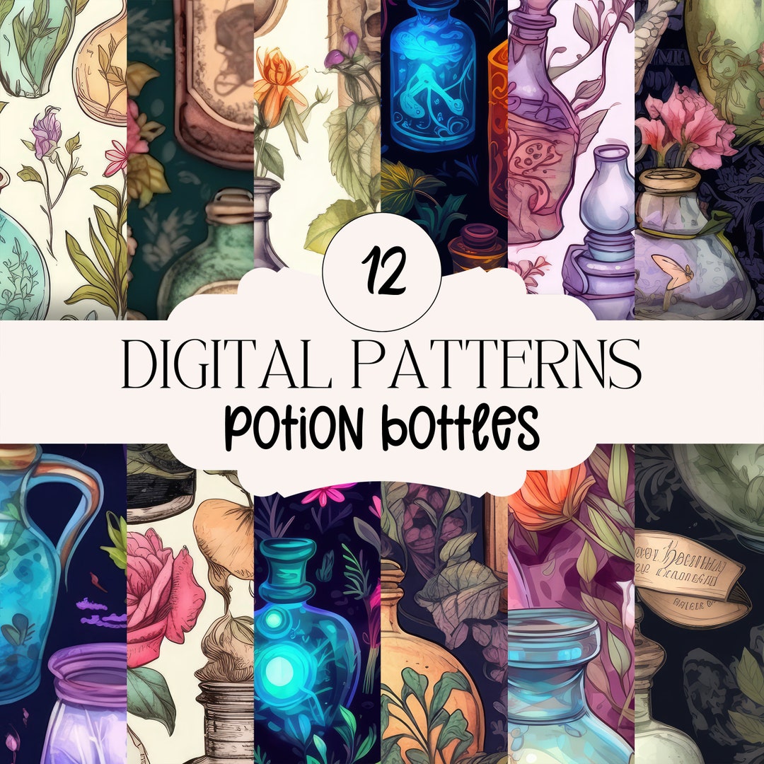 12 Potion Bottles DIGITAL Paper, Seamless Pattern Design, Sublimation ...