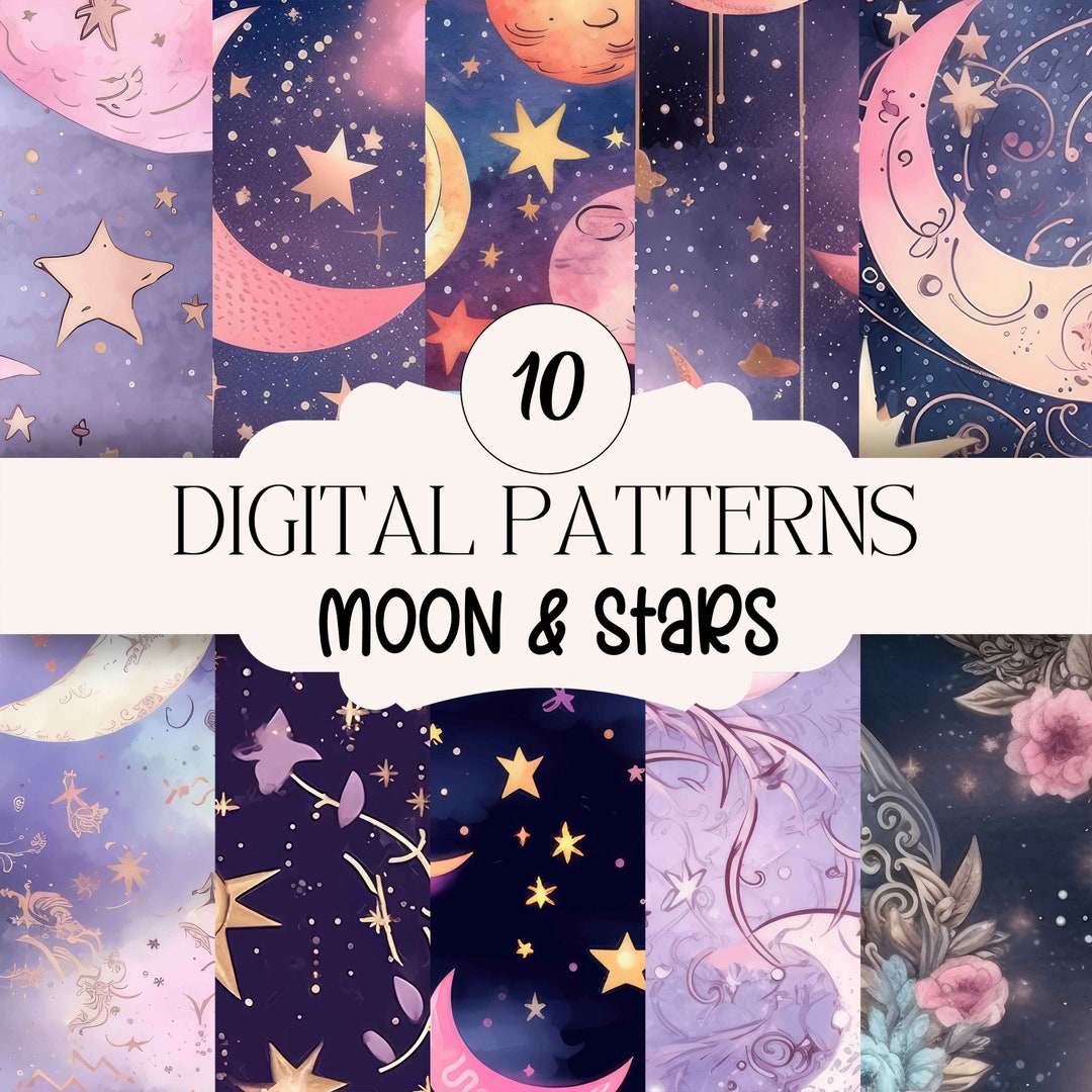 10 Moon and Stars DIGITAL Paper Seamless Pattern Design - Etsy