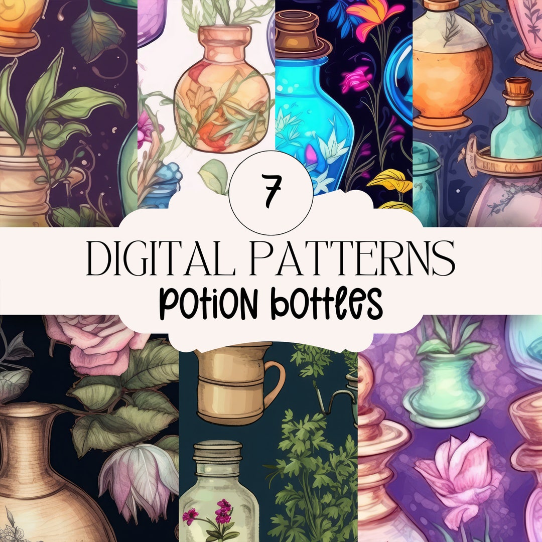 7 Potion Bottles DIGITAL Paper, Seamless Pattern Design, Sublimation ...