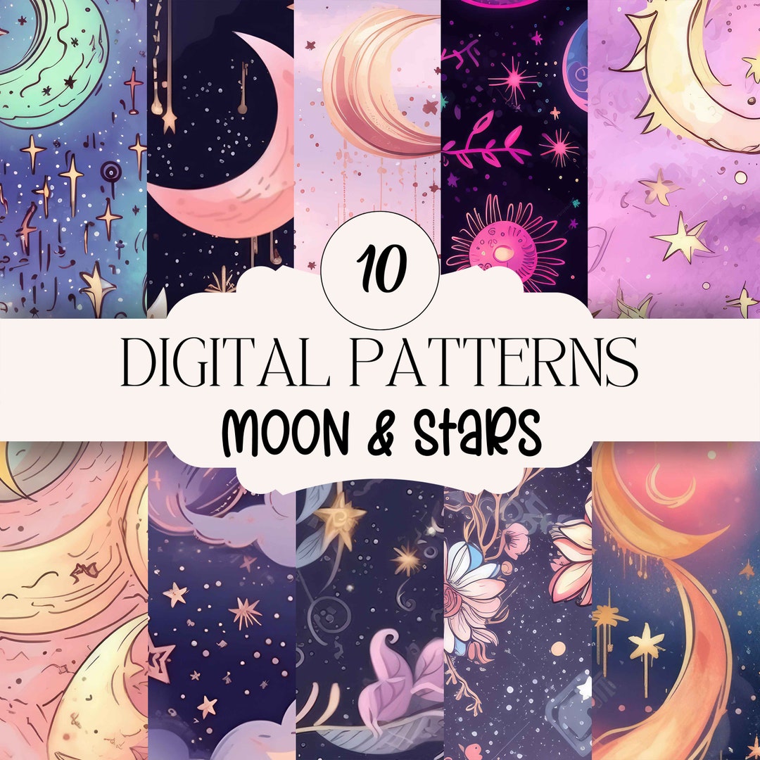 10 Moon and Stars DIGITAL Paper, Seamless Pattern Design, Sublimation ...