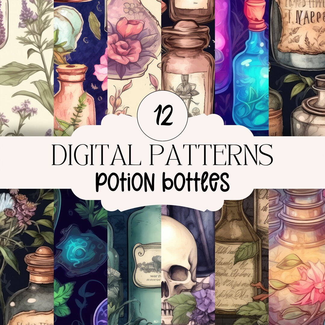 12 Potion Bottles DIGITAL Paper, Seamless Pattern Design, Sublimation ...