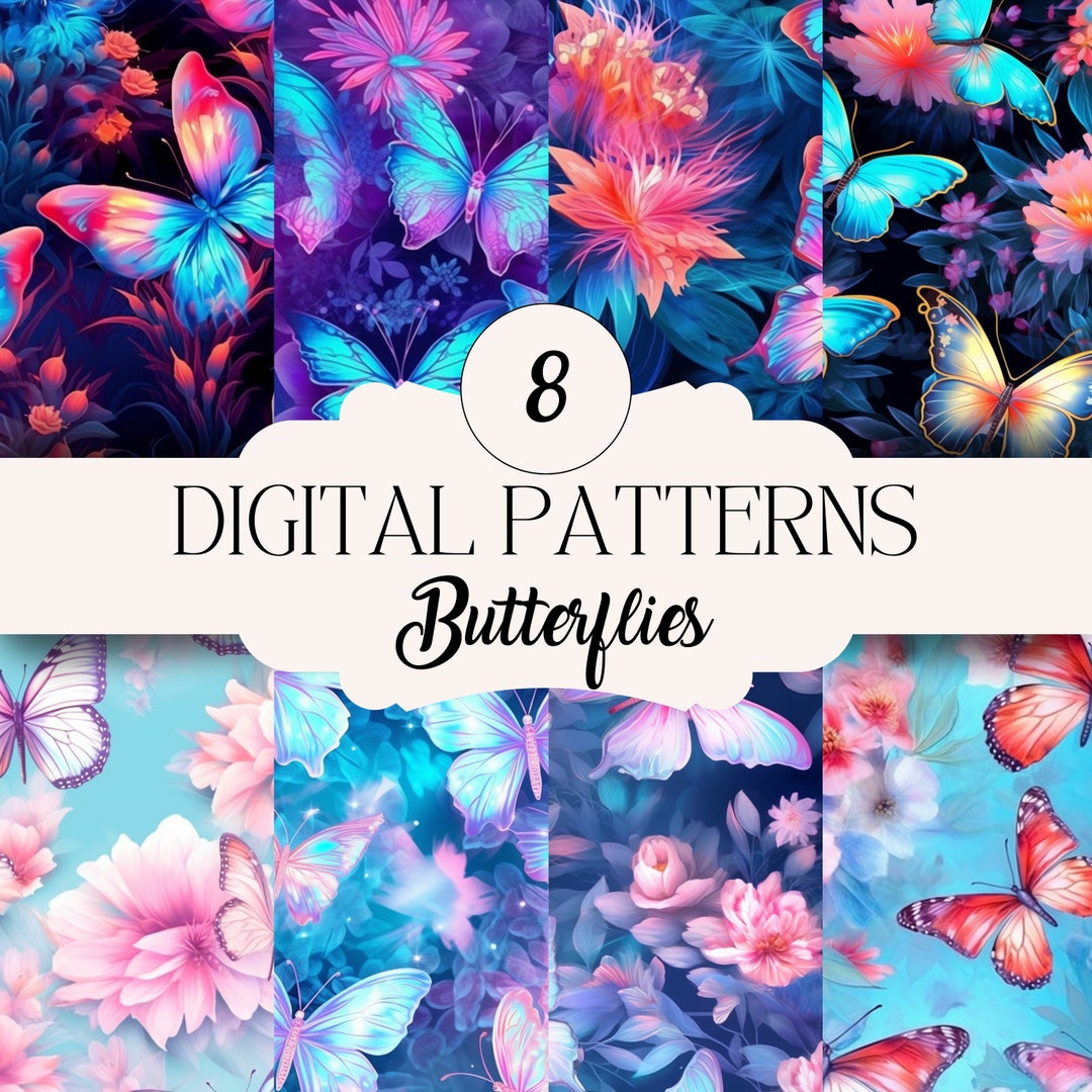 8 Butterfly DIGITAL Papers, Seamless Pattern Design, Sublimation ...