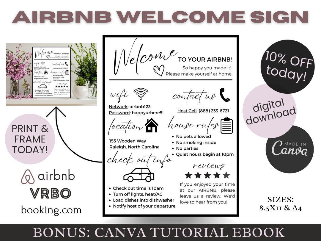 Airbnb Sign | Airbnb Welcome Sign Template | Airbnb Signs for Guests ...