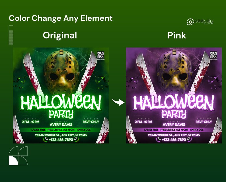 Editable Halloween Party Flyer Template, Social Media Announcement ...