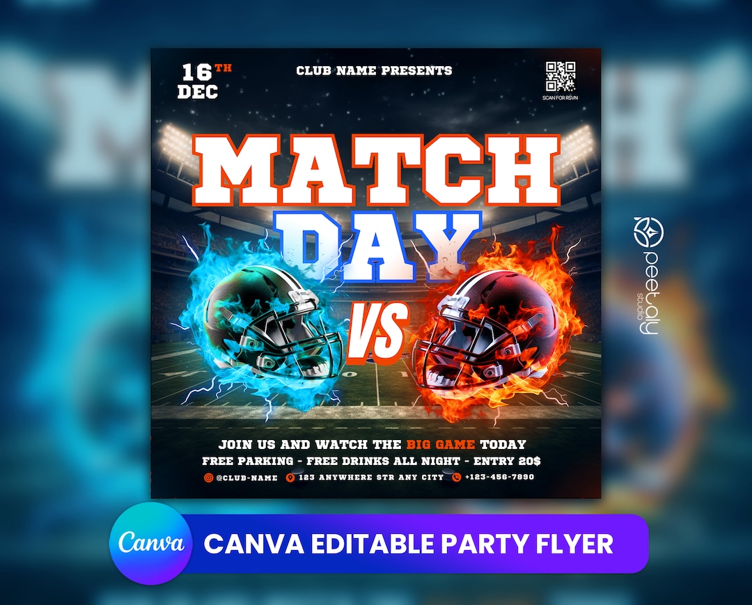 Game Day Football Flyer Template for Canva, DIY Event Flyer, Party ...